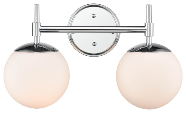 2 Light 15.5" Chrome Bathroom Vanity Light with Opal Glass Shades ...