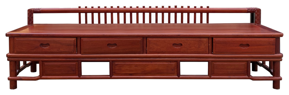 Zen Chinese Brown Wood Bar Panel Bench Low Cabinet Hcs7543 - Asian ...