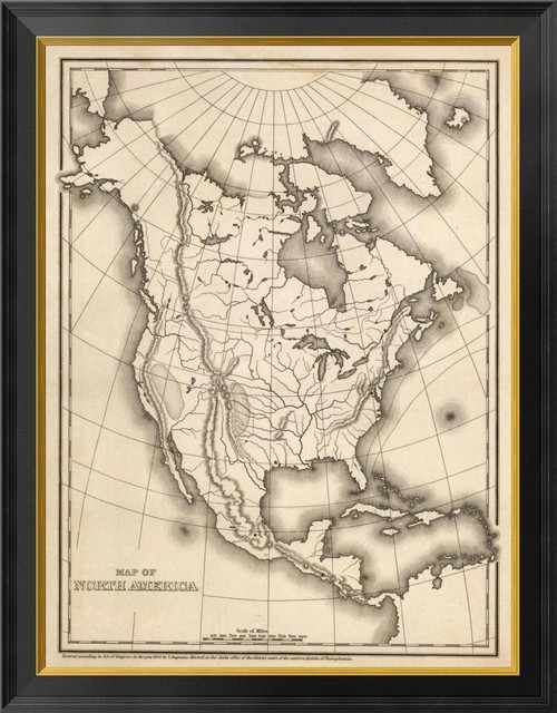 "Map of North America, 1839" by Samuel Augustus Mitchell, 16x20", 27"x1 ...