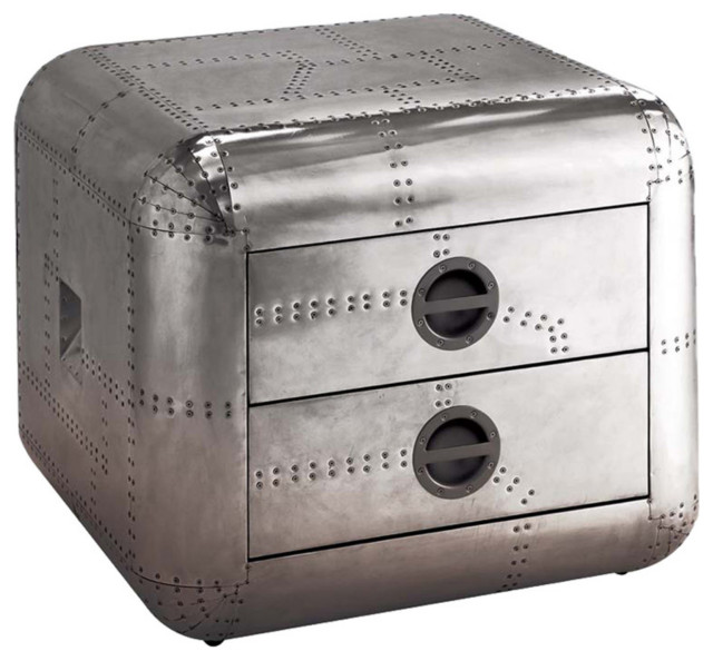 Industrial Side Table, Aluminum Frame With Rivet Details & 2 Storage ...