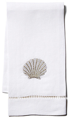 Shell Fingertip Towel, White Linen - Bath Towels - by Hamburg House | Houzz
