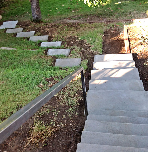 Concrete Stairs w/Metal Railing & Concrete Paver Walkway - Traditional ...