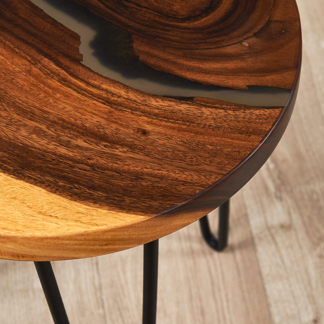 Round Epoxy Resin & Wood Side Table - Industrial - Side Tables And End ...