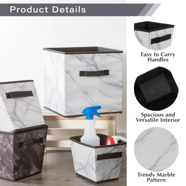 Polyester Laundry Bin Marble White Trapezoid Assorted, Set Of 4 ...