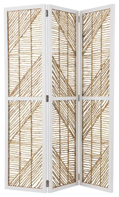 Eclectic Room Divider, White Wooden Frame With Chevron Patterned Water ...