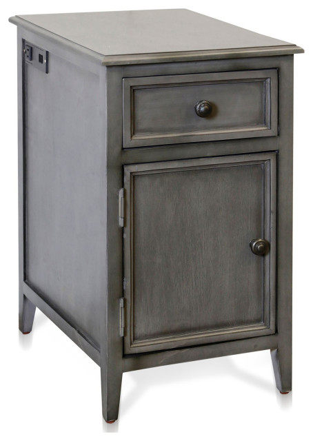 Vintage Gray Side Table With Drawer and Cabinet - Transitional - Side ...