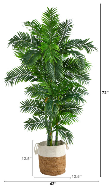6' Curvy Parlor Artificial Palm Tree, Handmade Natural Jute and Cotton ...