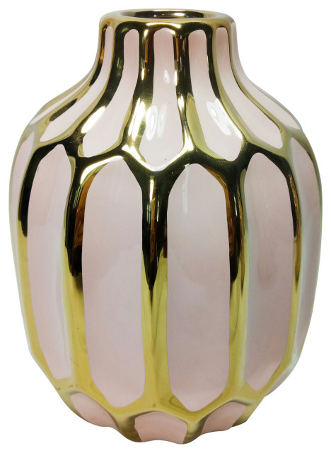 Ceramic Vase 8", Blush/gold - Contemporary - Vases - by PARMA HOME | Houzz