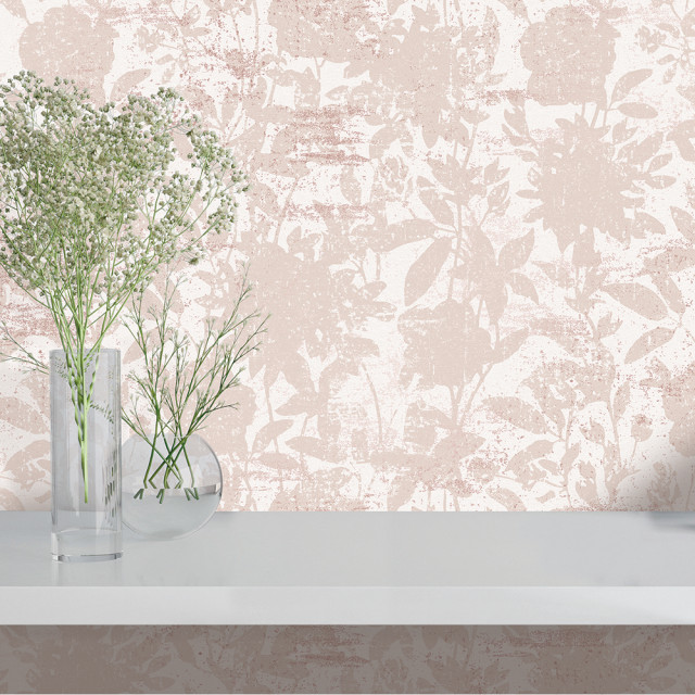 Garden Floral Dusted Pink Peel and Stick Wallpaper - Contemporary ...
