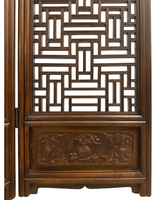 Consigned Chinese Hand Carved 4 Panels Wooden Screen/Room Divider ...