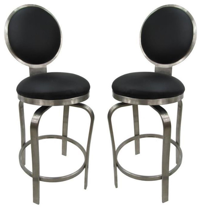 Home Square 2 Piece Stainless Steel Swivel Counter Stool Set in Black ...