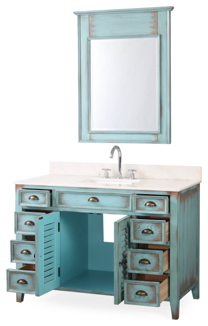47" Benton Distressed Blue Abbeville Vanity, With Backsplash and Mirror ...