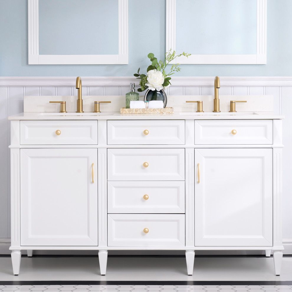 Elisa Freestanding Bath Vanity, Quartz Top, 60" - Transitional ...