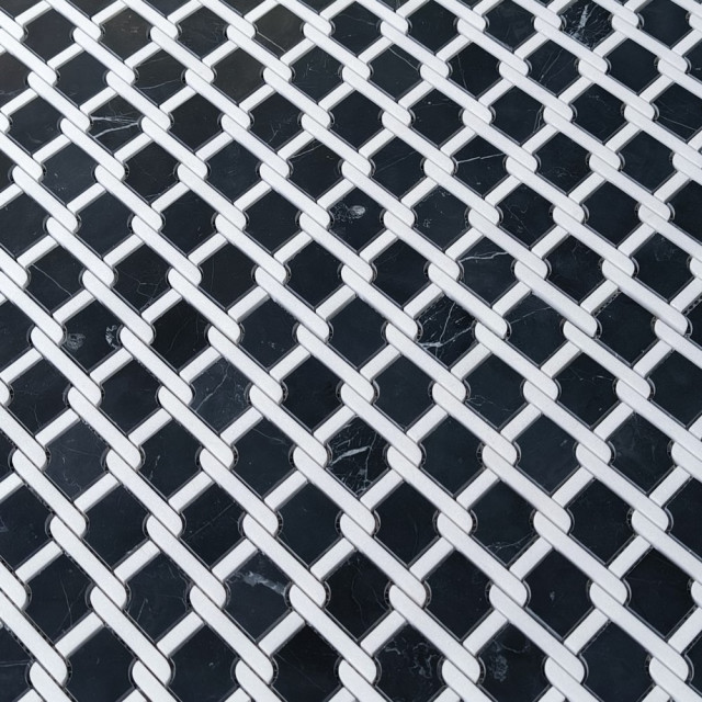 Nero Marquina Black Marble Princess Weave Rope Mosaic Tile White Honed ...