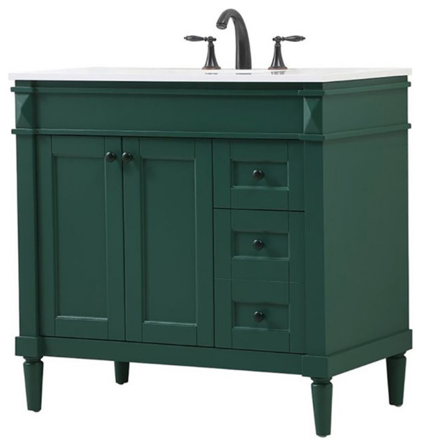 Elegant Decor Bennett 36" Aluminum MDF Single Bathroom Vanity in Green ...
