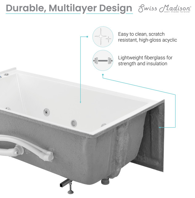 Avancer 60"x36" Alcove Whirlpool Bathtub With Apron - Contemporary ...
