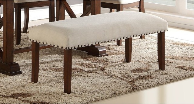 Benzara BM171246 Rubber Wood Bench With Nail Trim Head design Brown ...