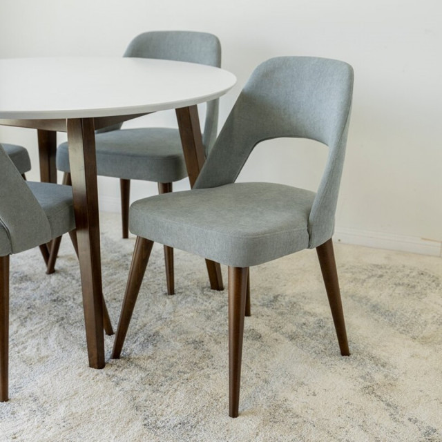 Hennessy 5-Piece Mid-Century Round Dining Set w/ 4 Fabric Dining Chairs ...