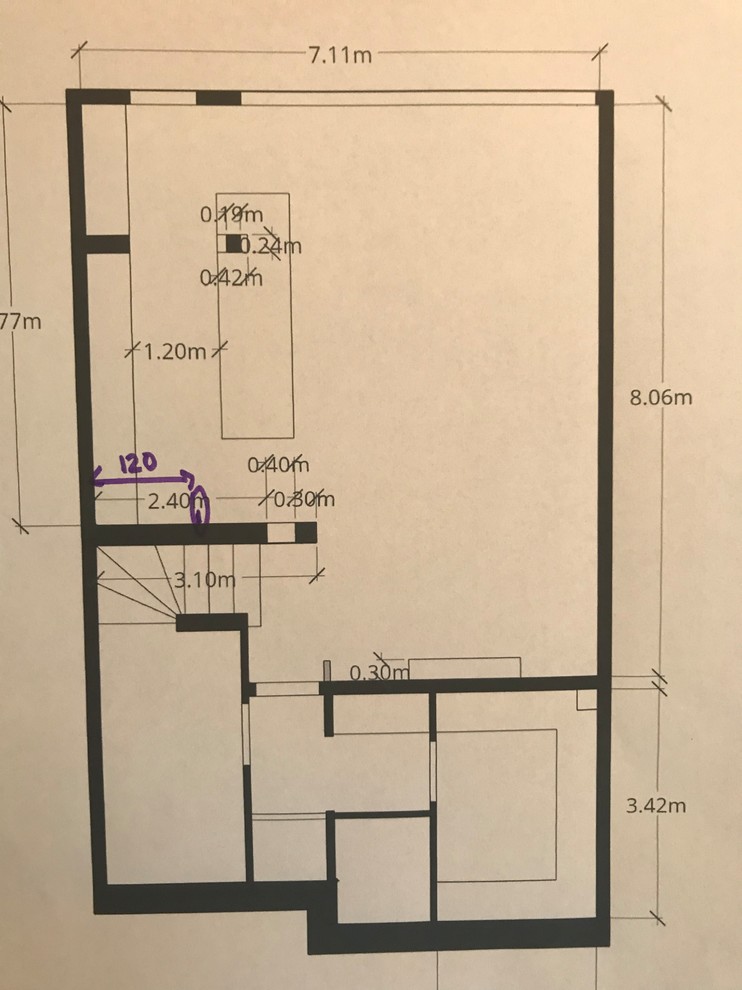 Pole in kitchen island. Best option for the worktop? | Houzz Forum