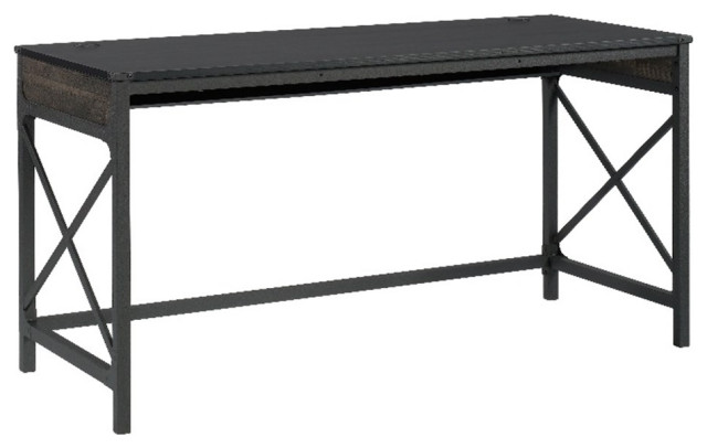 Pemberly Row Engineered Wood/Metal 60x24 Table Desk in Carbon Oak ...
