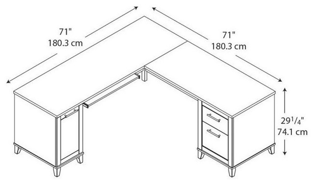 Pemberly Row 71" Transitional Wood L-Shaped Desk in Mocha Cherry ...