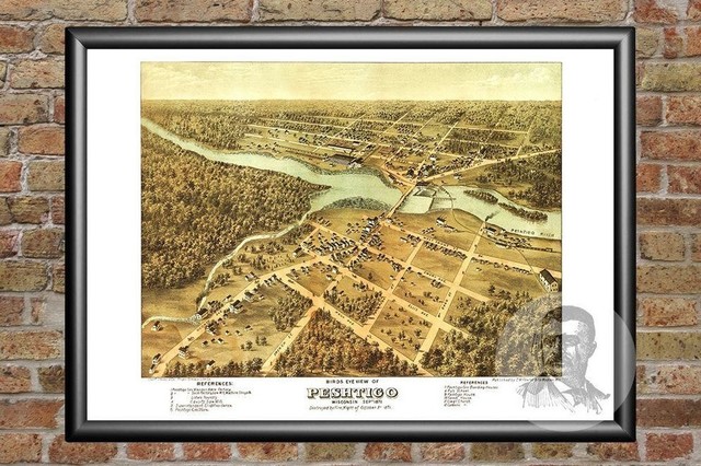 Old Map of Peshtigo Wisconsin 1871, Vintage Map Art Print, 18"x24 ...