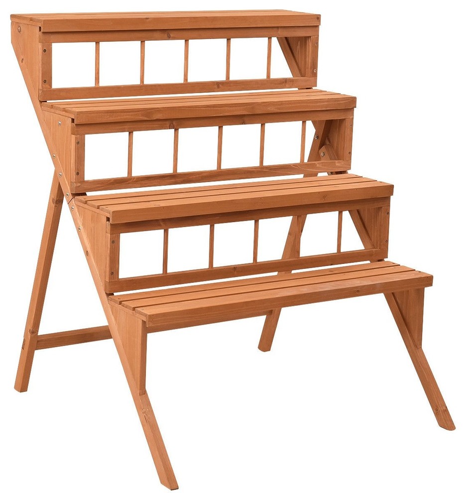 Modern 4-Tier Wood Ladder Step Flower Pot Holder Plant Stand ...