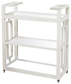 Midcentury White Lacquer Geometric Bar Cart, Serving Rolling Retro Wood ...