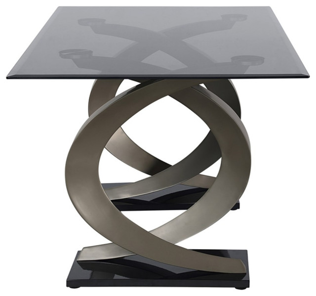 Furniture of America Saginaw Double Pedestal Glass Top Dining Table in ...