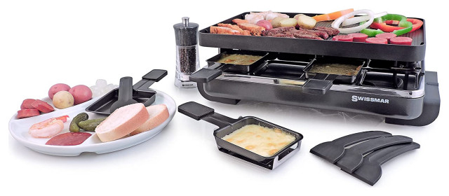 8-Person Raclette Grill | Cast Iron Top, Classic Black - Traditional ...