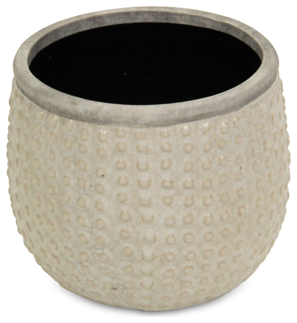 Beige Ceramic Pot - Medium, Curved - Transitional - Outdoor Pots And ...