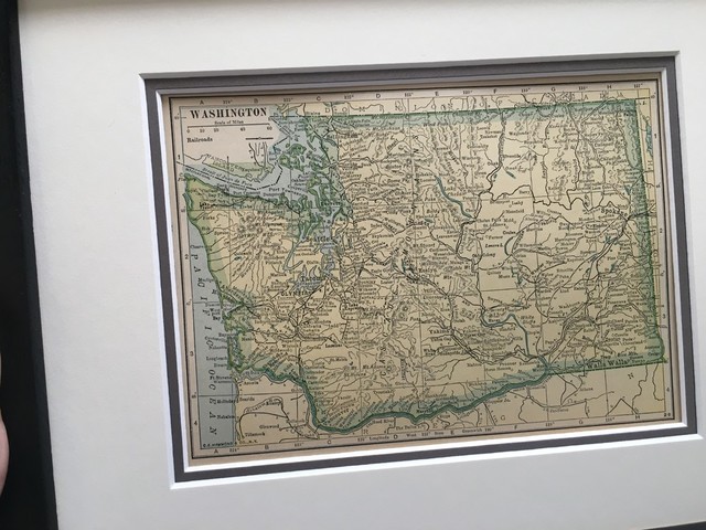 Vintage Washington Map, Framed Original Washington State Map- Authentic ...