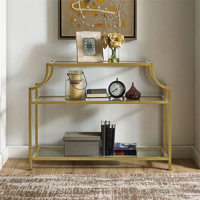 Crosley Furniture Aimee Metal/Tempered Glass Accent Console Table in ...