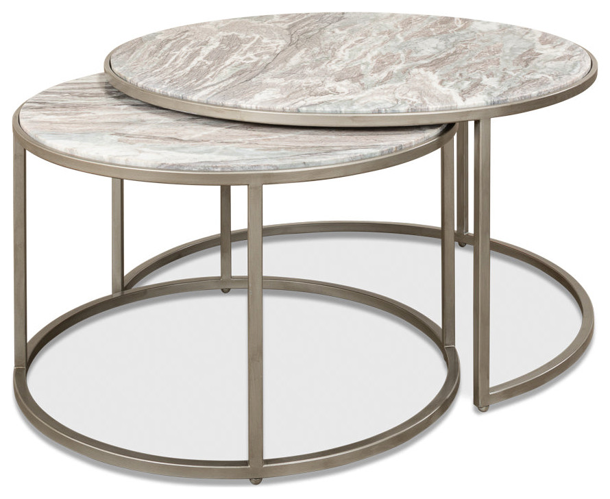Set Of 2 Round Nesting Tables Marble Top - Contemporary - Coffee Table ...