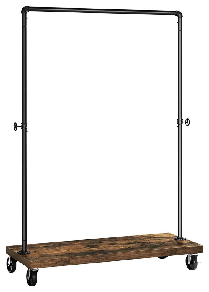 Wood And Metal Frame Clothes Rack With 1 Shelf And Casters, Brown And ...