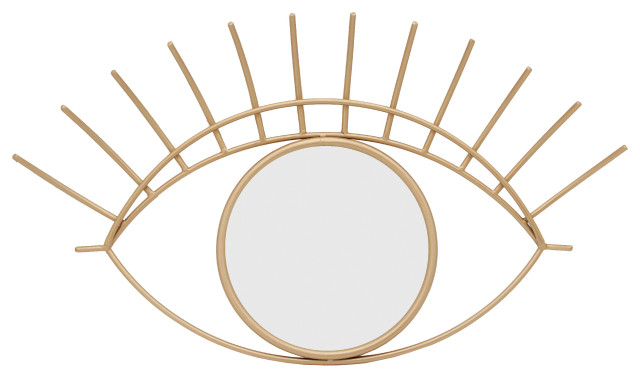 32" Contemporary Eye Design Metal Wall Decor with Round MirrorGold and ...