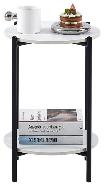 2-Layer End Table With Whole Marble Tabletop White & Black - Midcentury ...