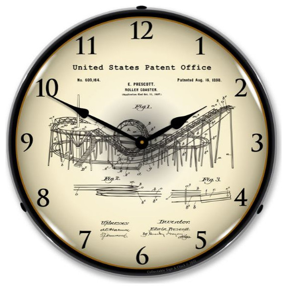 22041310 1898 Prescott Roller Coaster Patent Clock 14" Round, Clock ...
