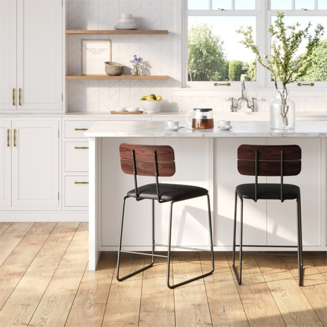 Walker Edison Urban Counter Stool Metal Back and Upholstered Seat ...