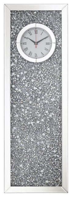 Pemberly Row Modern Glass Silver Finish Crystal Inlay Rectangle Clock ...