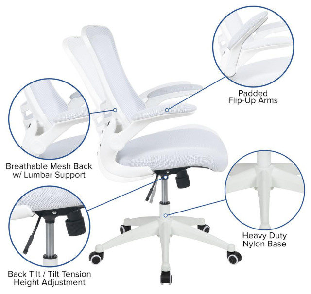 Mid-Back White Mesh Swivel Ergonomic Task Office Chair with White Frame ...