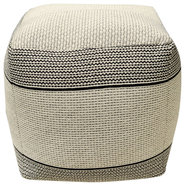 Black Machine Woven Hoffman Pouf, 18" Cube, 18" Cube - Transitional - Floor Pillows And Poufs ...
