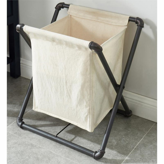 Furniture of America Hargris Fabric and Metal Laundry Hamper in Sand ...