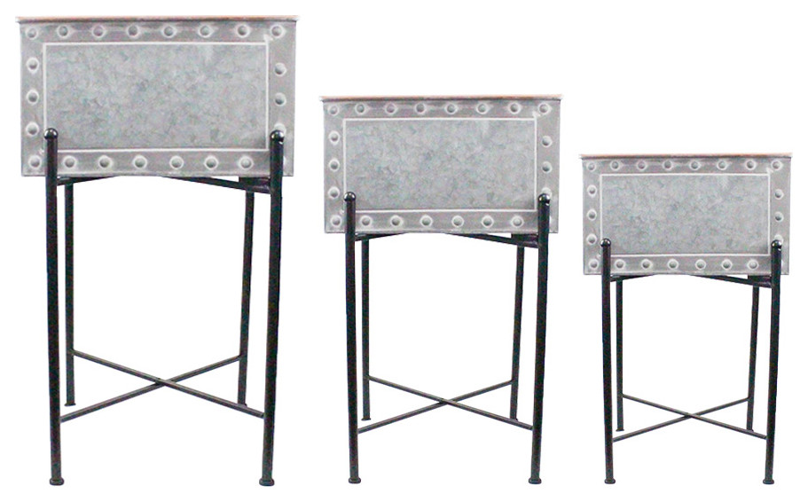 Planters Galvanized Rectangle w Stands Set of 3 - Farmhouse - Outdoor ...