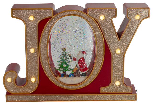 11" LED Lighted Red and Gold Joy Christmas Glitter Snow Globe ...
