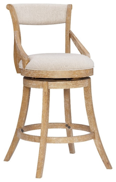 Linon Remy 31" Wood Upholstered Big and Tall Swivel Barstool in Brown ...