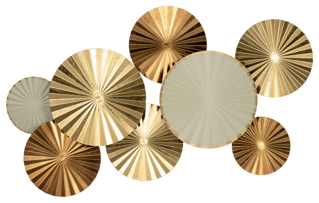 Metal, 31"L Pleated Wall Discs, Gold Wb, 31x5x18 inches - Contemporary ...