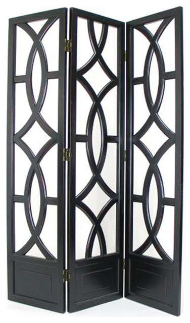 Open Cut Out Design 3 Panel Wooden Frame Screen with Double Hinges ...