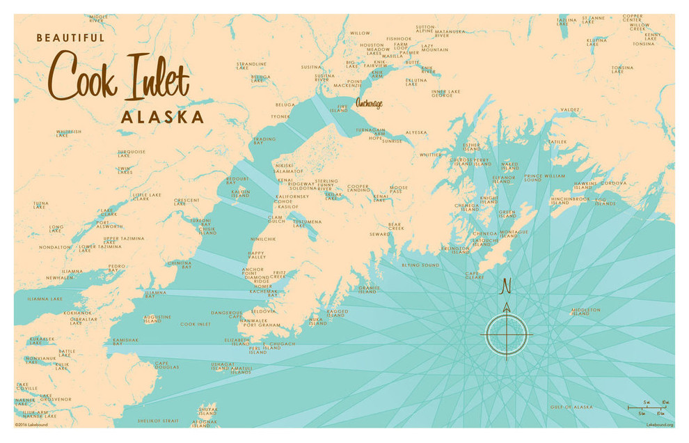 Lakebound Cook Inlet Alaska Map Art Print, 30"x45" - Contemporary ...