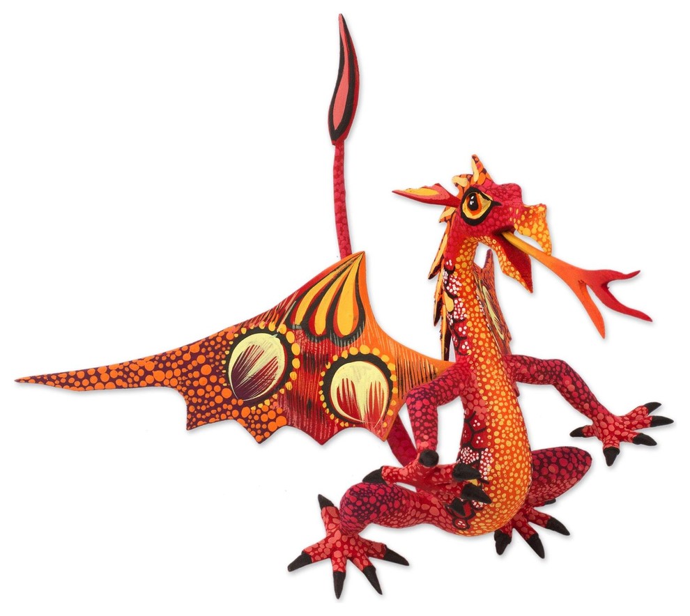 Handmade Mexican Dragon In Red Copal Wood Alebrije, Mexico ...